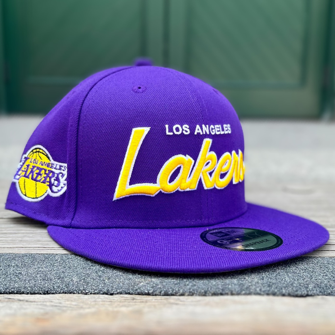 Los Angeles Lakers NBA Script Logo Patch 9Fifty Snapback (Purple) – The ...