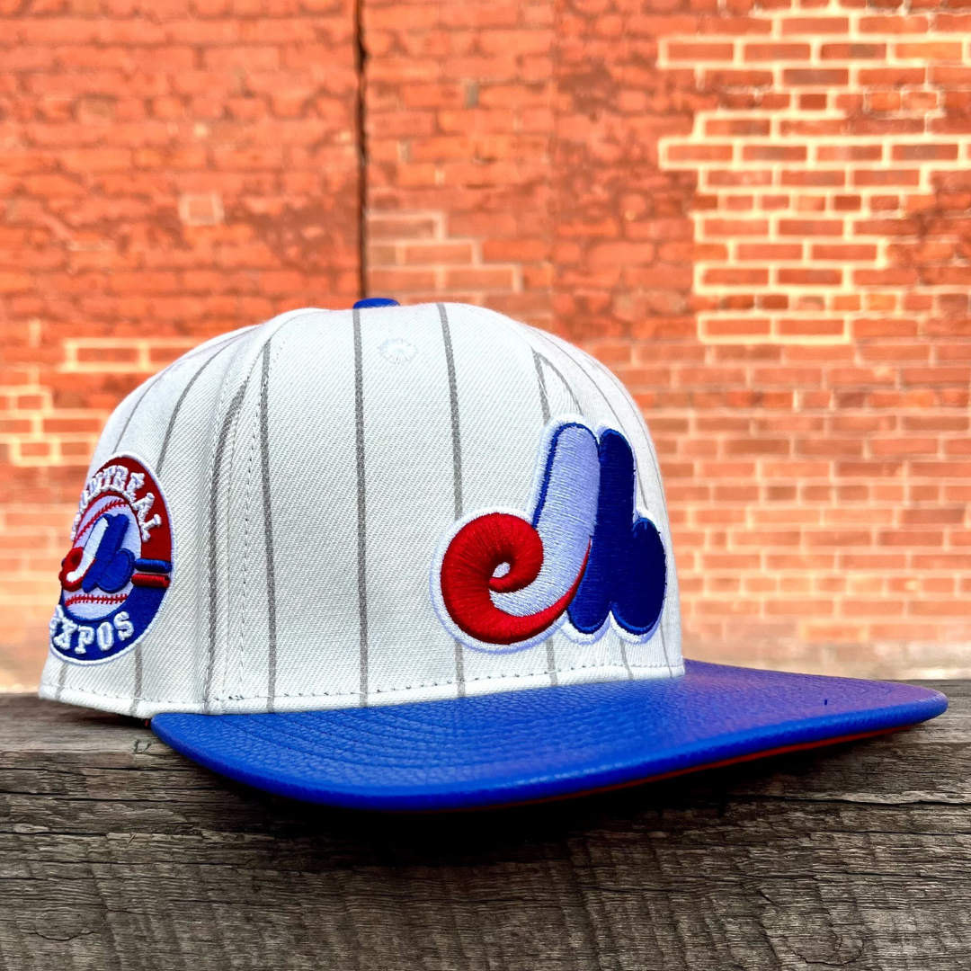 Montreal Expos MLB Pinstripe Retro Wool Strapback Hat (Eggshell/Grey/B ...